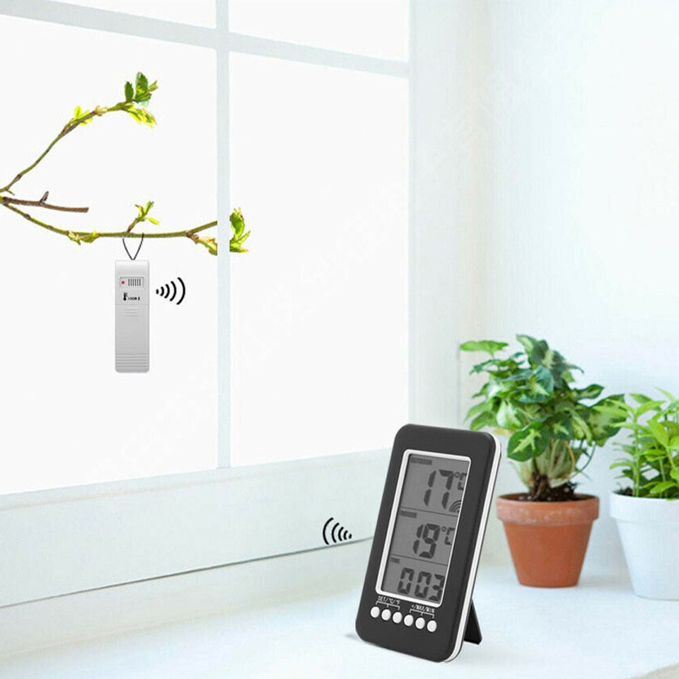 Outdoor Indoor Wireless Humidity Meter LCD Thermometer Hygrometer Clock ...