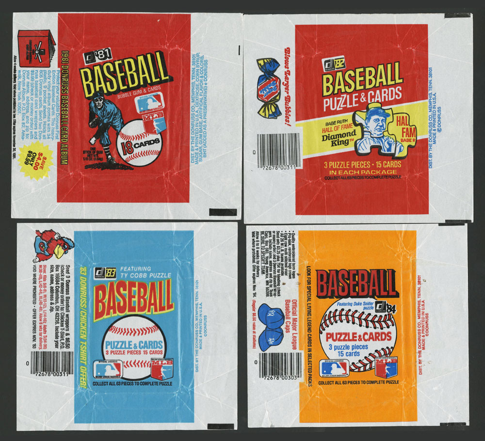 1980's + (1-1990) DONRUSS, O-PEE-CHEE, TOPPS BASEBALL WAX PACK WRAPPERS ...