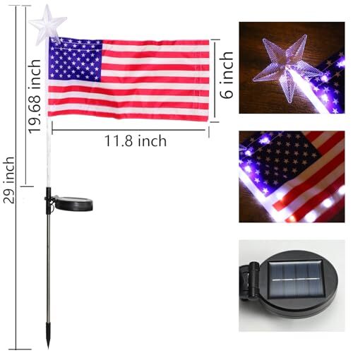 4th of July Decoration Outdoor Solar American Flag Lights,Upgaded 4Pack ...