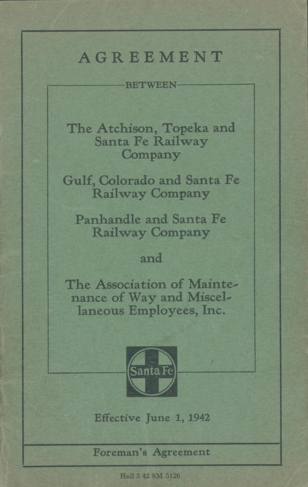 1942 Santa Fe Railroad Foreman's Agreement Booklet ATSF Panhandle Union ...