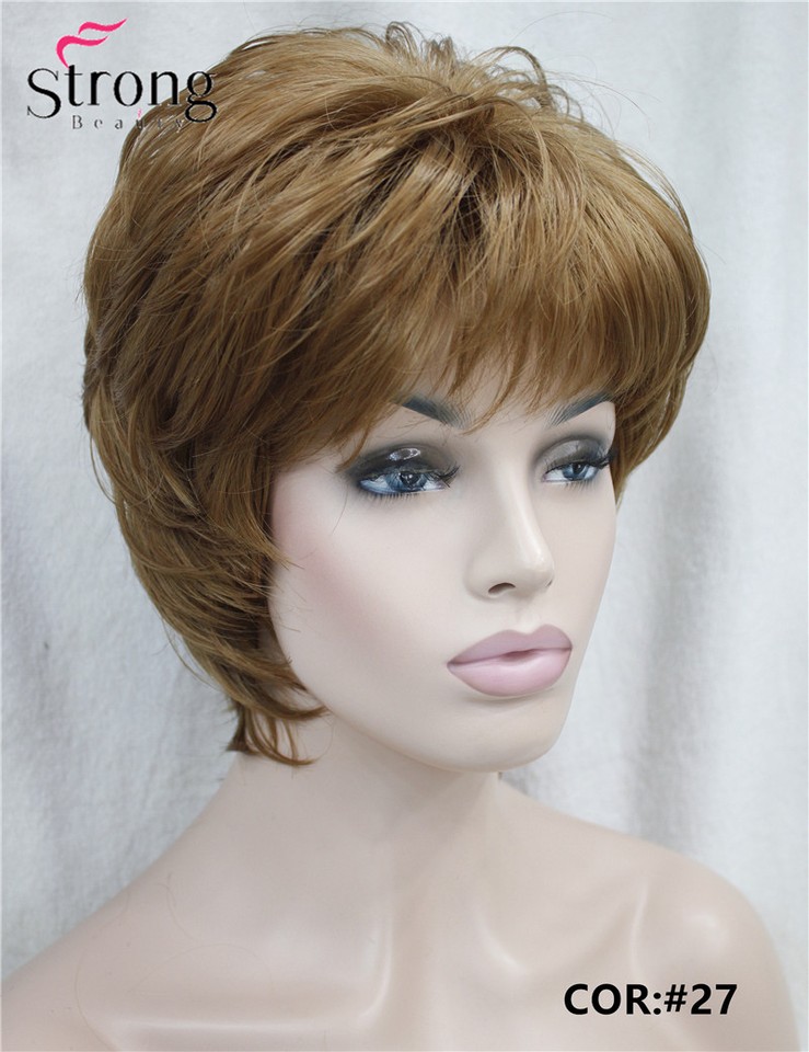 Short Layered Brown Highlighted Shag Classic Cap Synthetic Wig Women's ...