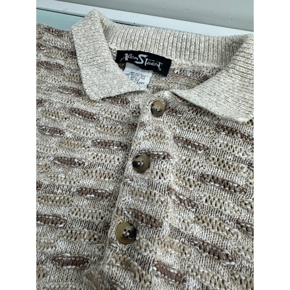 Vintage Alan Stuart Knit Sweater 3D Beige Pullover 90's 100% Cotton ...