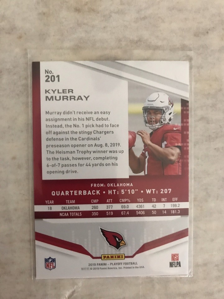 2019 Rookie Playoff Kyler Murray rookie card Arizona Cardinals 1.00 ...