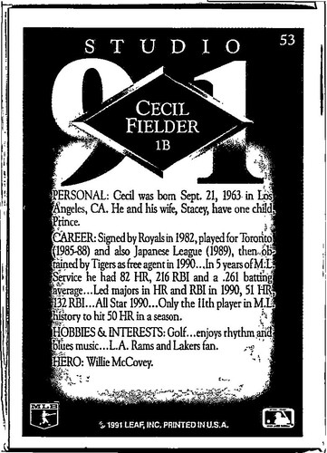 1991 Studio #53 Cecil Fielder | eBay