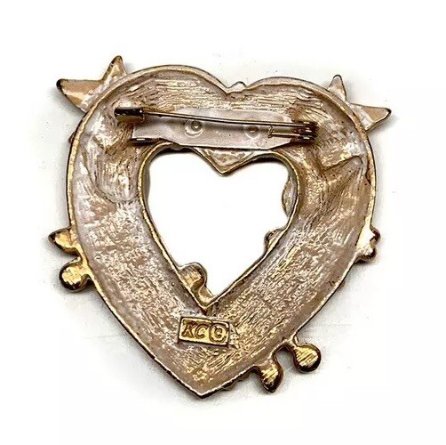 Signed KC Kenneth Cole Pink Mauve Enamel Heart Angels Pin Brooch Aurora ...