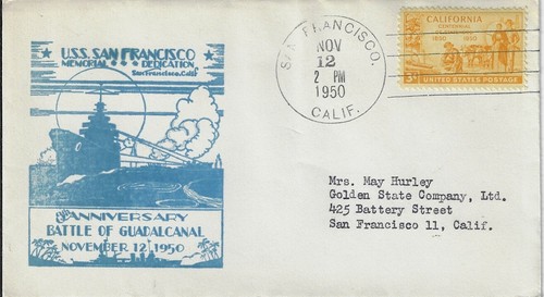 Vintage U.S.S. San Francisco Memorial Guadalcanal dedication envelope ...
