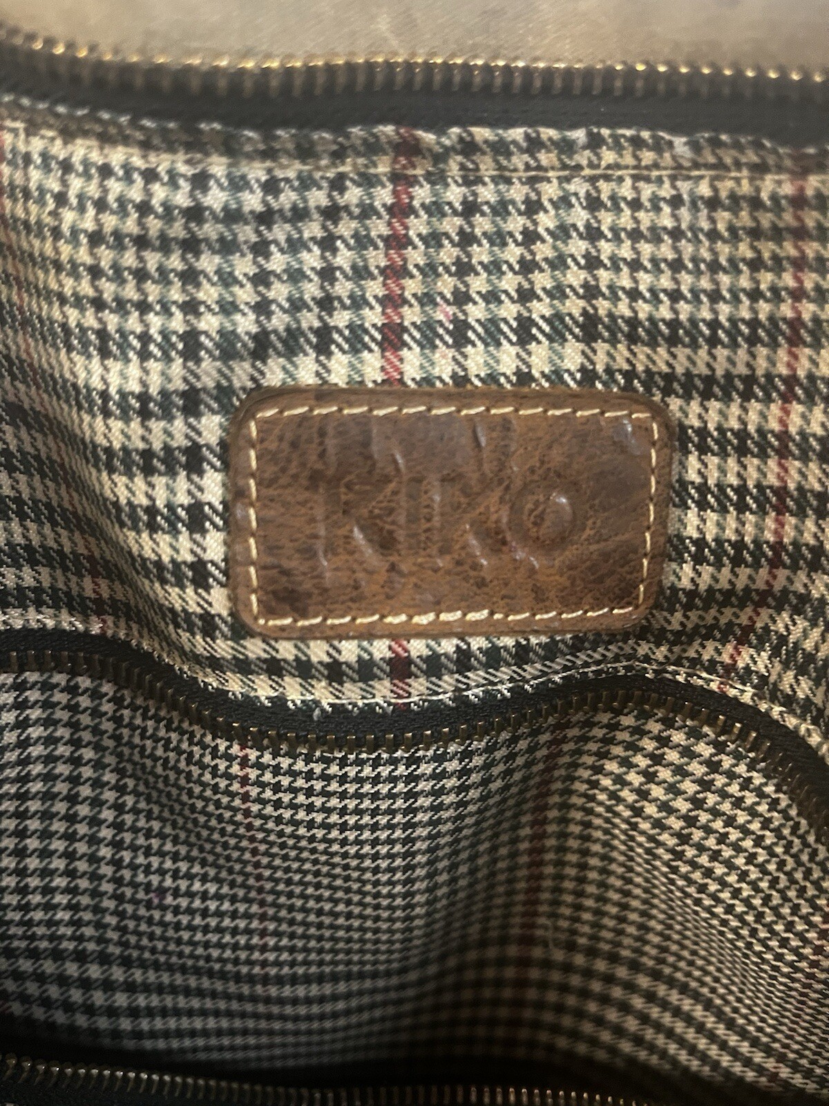 KIKO Leather & Canvas Tote Bag Olive & Brown Zippered Top Straps ...