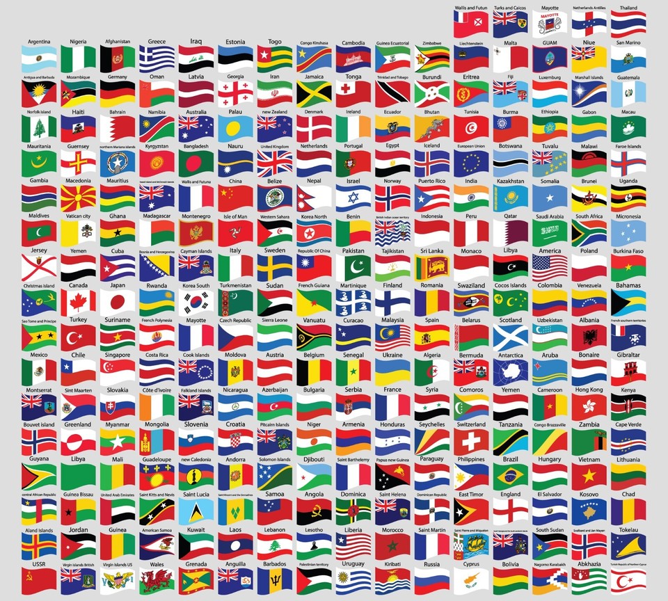 1 inch tall WAVING: Sheet of 256 Countries WORLD Flag Stickers ...