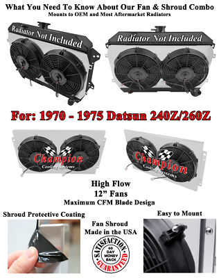 Custom Aluminum Radiator Fan Shroud & 2-12" Fans, Fits Datsun 240Z, DPI ...