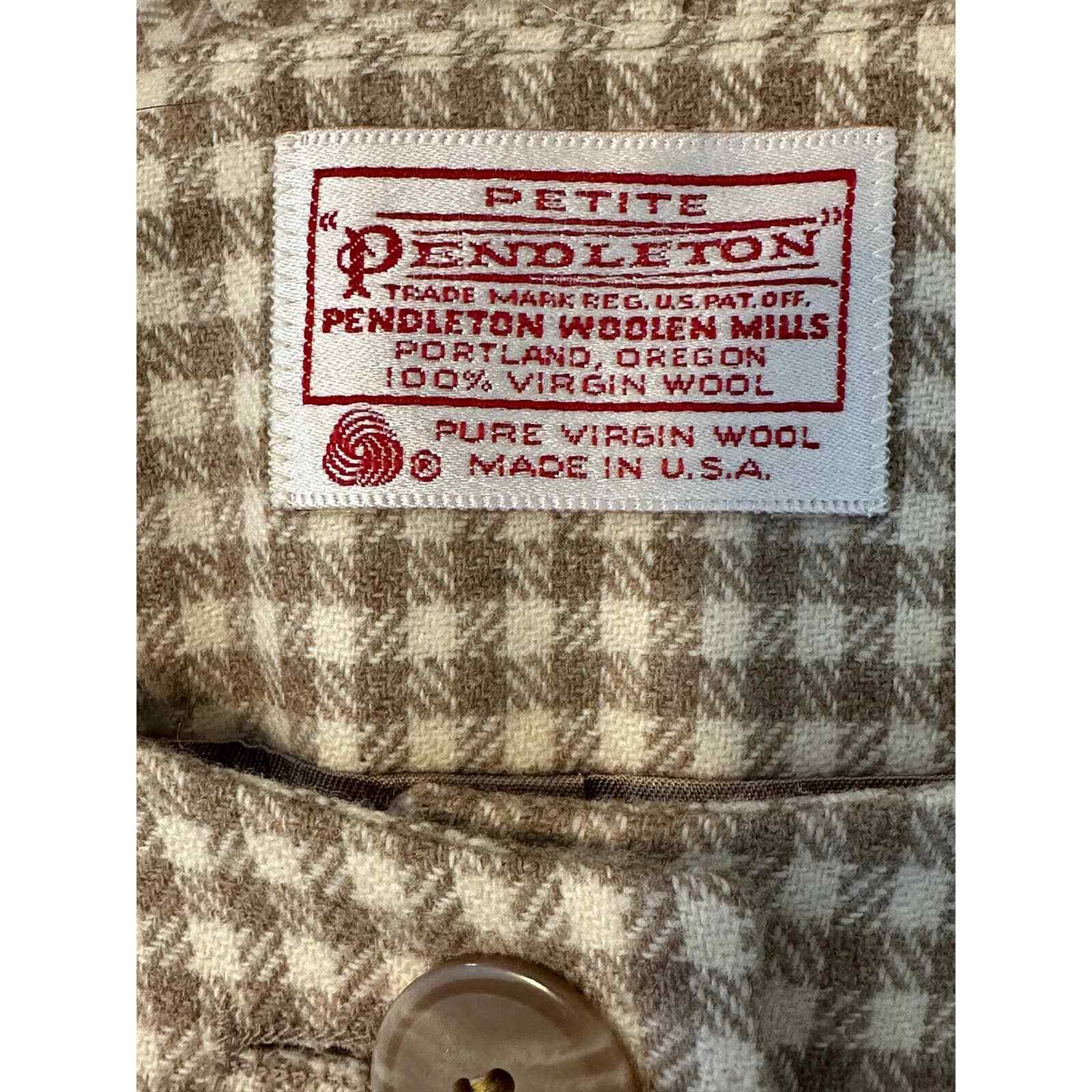 Pendleton vintage beige gingham pure virgin wool butt… - Gem