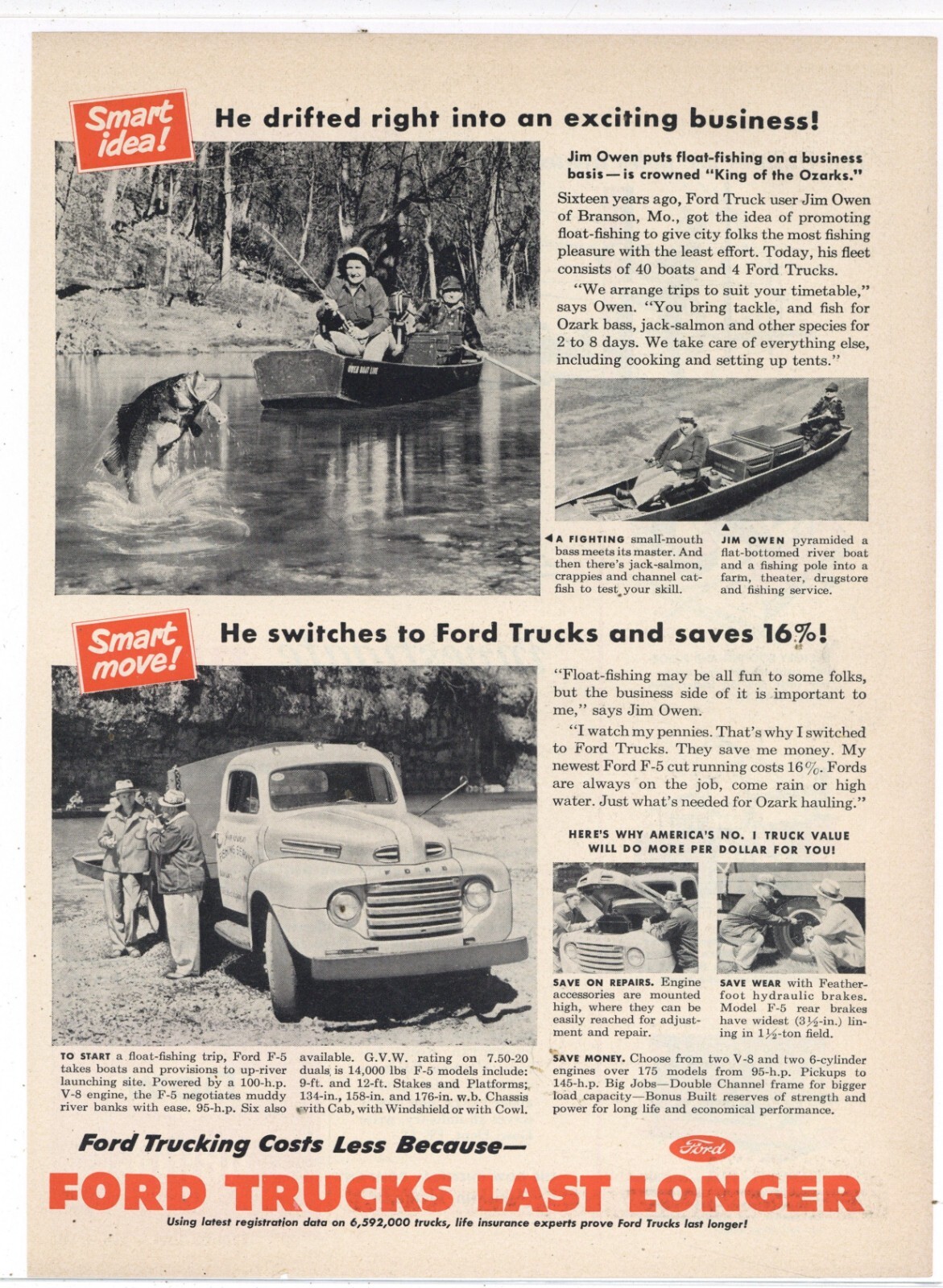 1950 Ford Truck Ad: Jim Owen of Branson, Missouri - F-5 Dually Flatbed ...