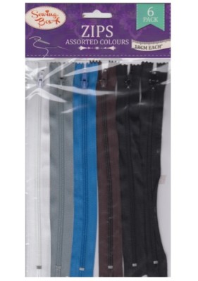 Pack Of 6 Assorted Coloured Replacement Zips 18cm Black Blue White Grey ...