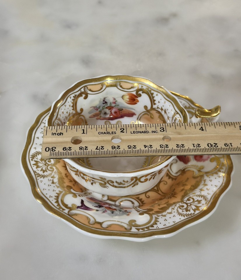 c1820 Antique English Regency Tea Cup & Saucer 19thC Salmon Pink Yates ...
