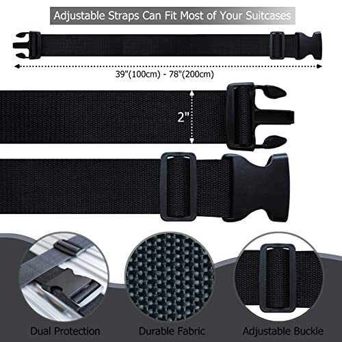 2 Pack 2x78 Inch Luggage Suitcase Strap Belts Adjustable Baggage Strap ...