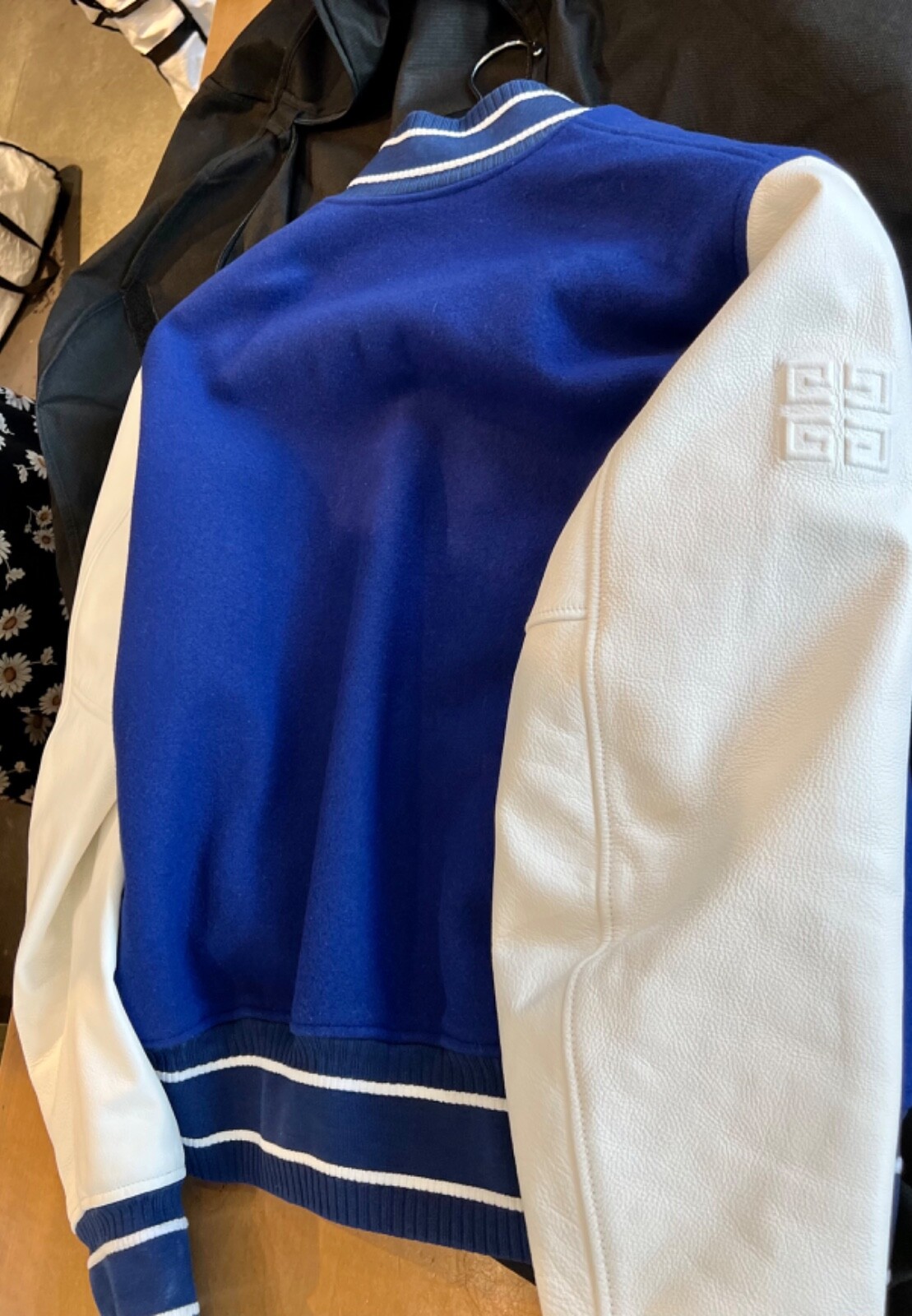 Givenchy Blue Mixed Media Logo Wool & leather 100% Authentic Brand New ...