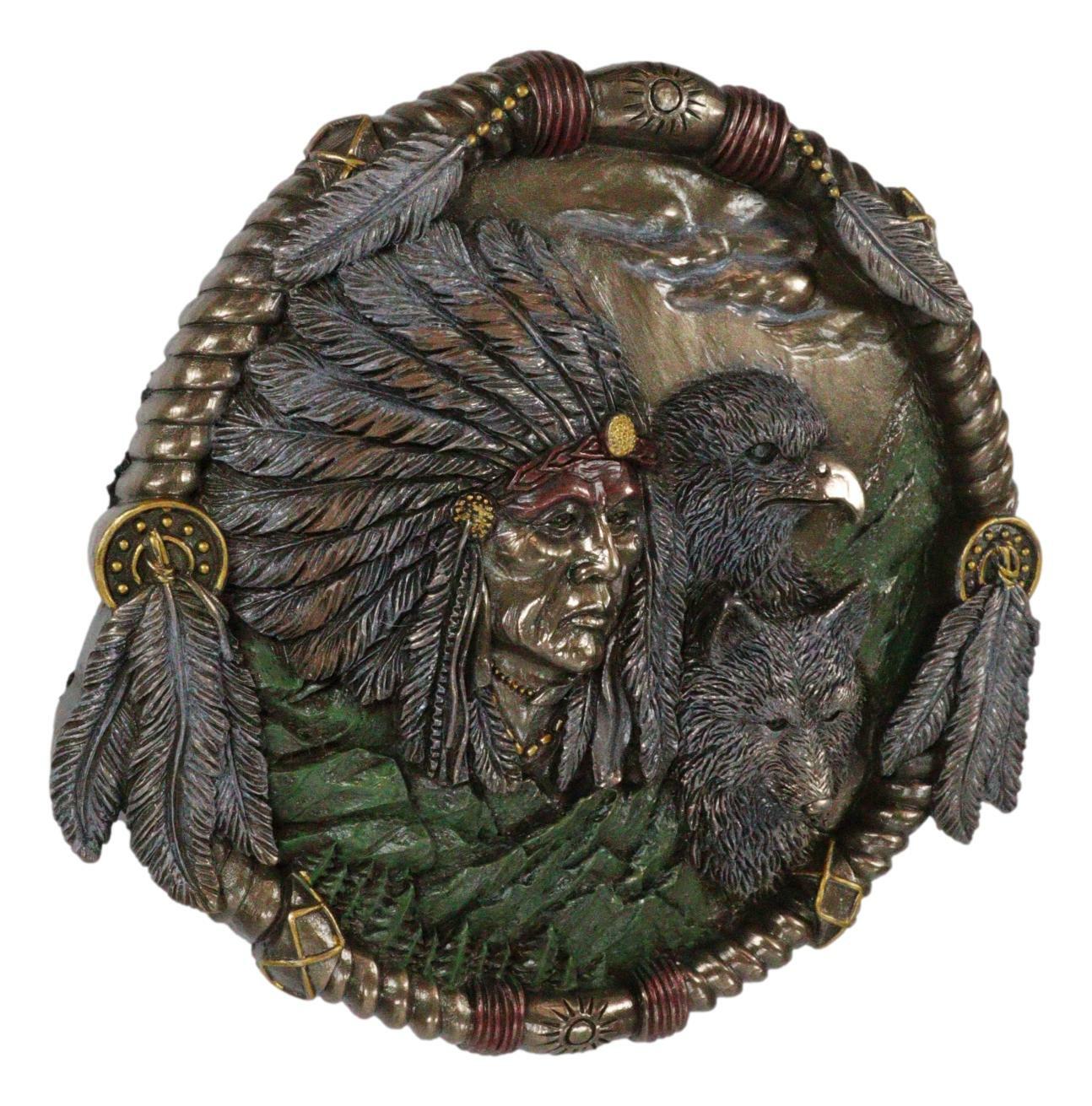 Indian Warrior Stoic Chief Wearing Headdress With Eagle and Wolf Wall ...