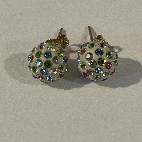 10K Solid Yellow Gold Multicolor Rhinestone Cluster Ball Stud Earrings ...