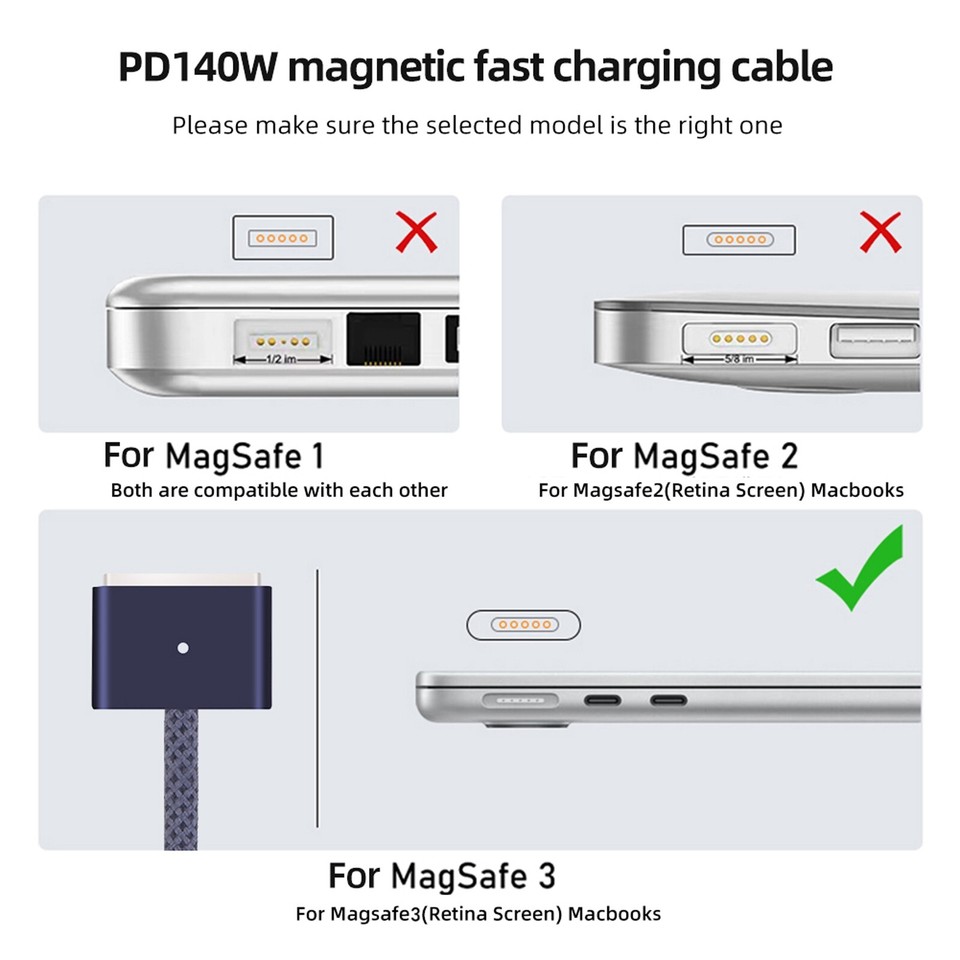 Blue 2m USB Type C To Magsafe 3 Cable Cord for MacBook Air Pro A2442 ...
