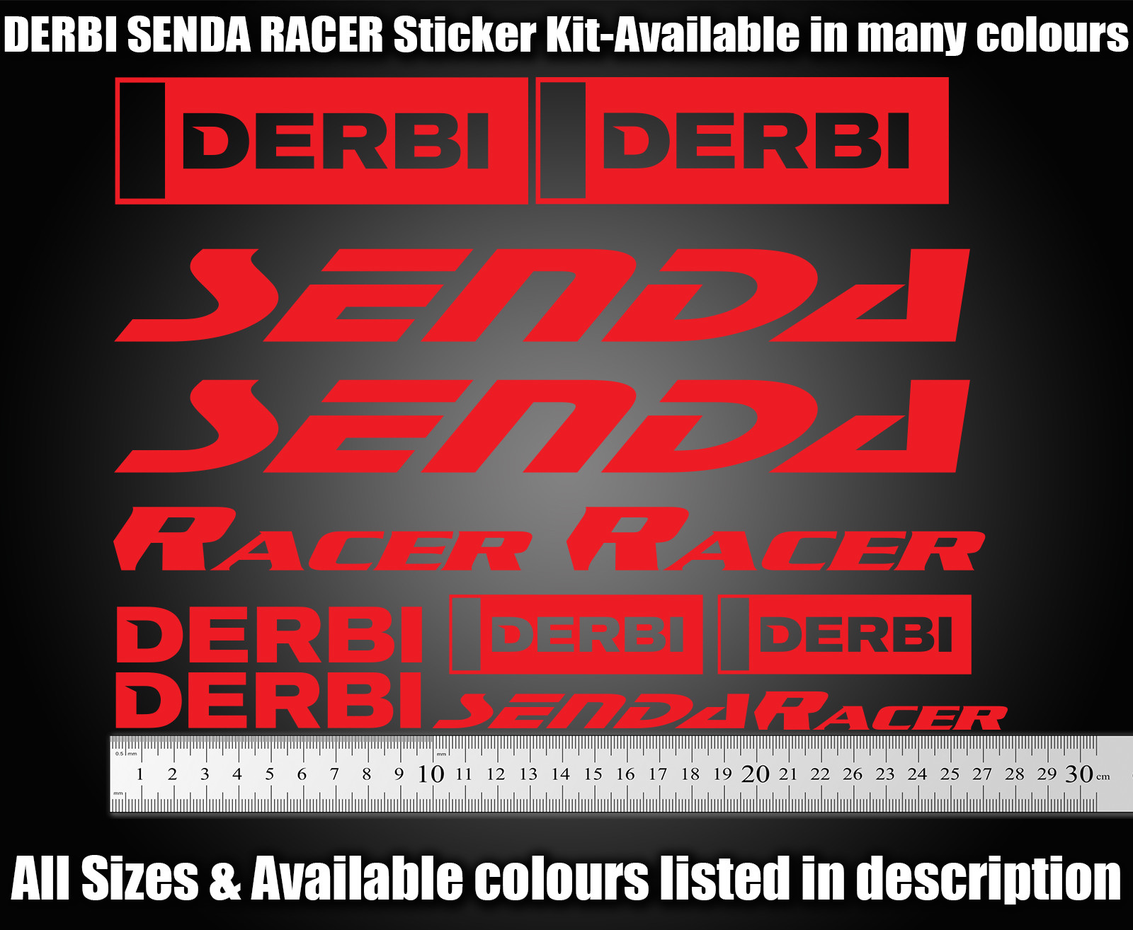 Derbi Senda Racer Stickers Decal Set Kit CHOICE OF 16 COLOURS! see ...