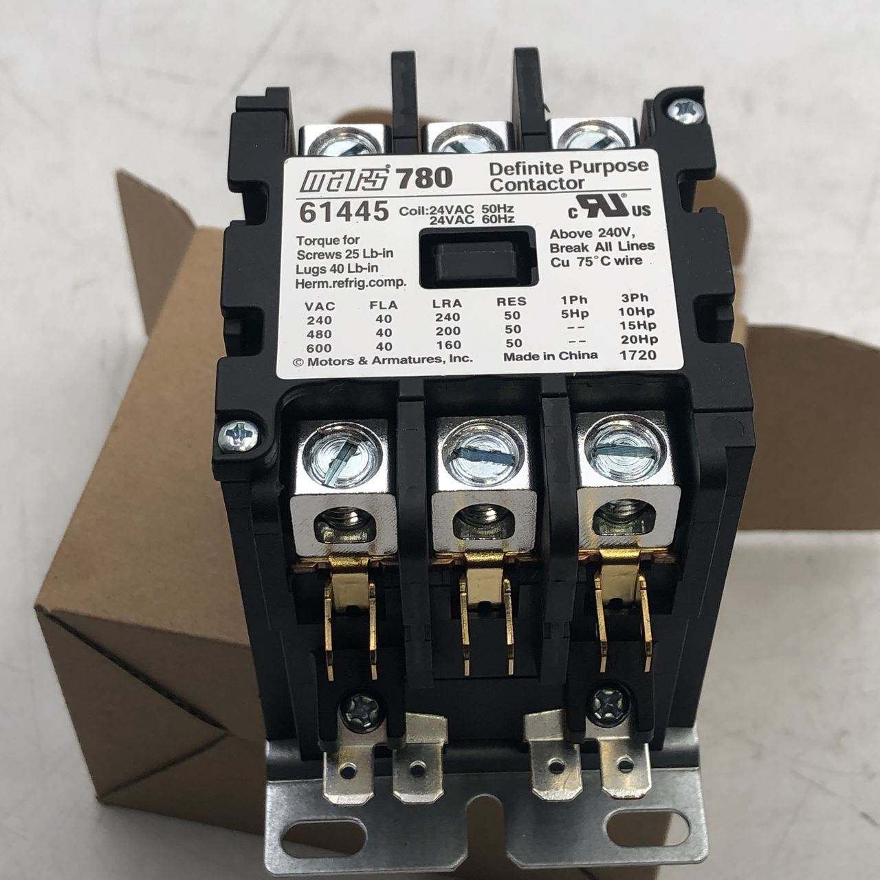 MARS 780 61445 (3P, 40A, 24V, BOX LUG TERM DEFINITE PURPOSE CONTACTOR ...