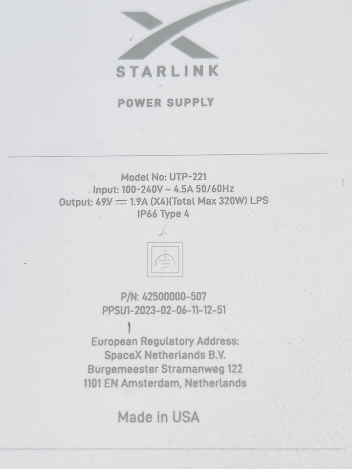 NEW Starlink UTP-221 320W 49V Power Supply + Cord + Wall Mount ...