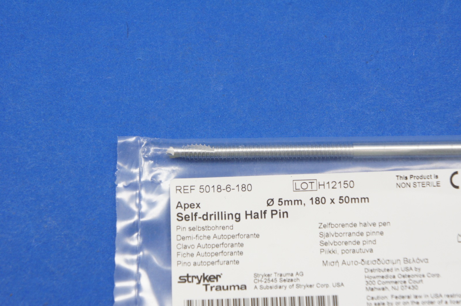 Stryker 5018-6-180 Apex Self-Drilling Half Pin 5mm Diam, 180 x 50mm ...