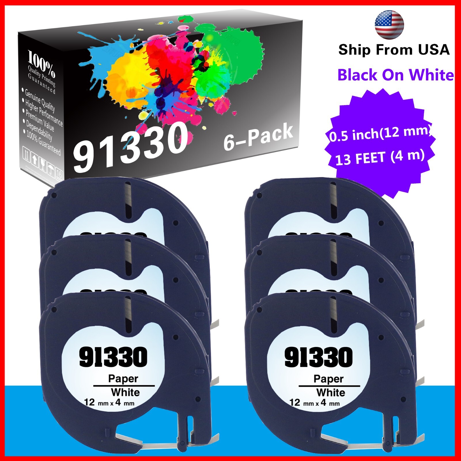 6-Pack letratag refills 91330 10697 for Dymo 2000 XR LT-100T Label ...