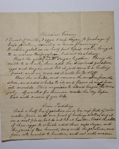 Civil War Confederate letter~ Wife's Recipe for Russian Cream and Snow ...