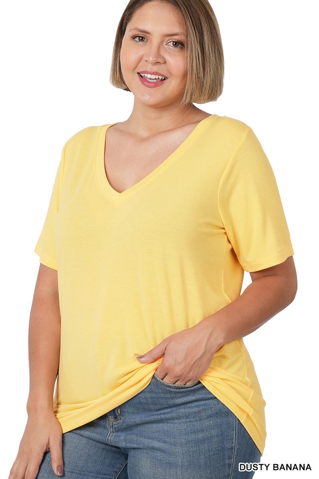 1X 2X 3X Women V-Neck T-Shirt Short Sleeve Soft Stretch Basic Tee Plus ...