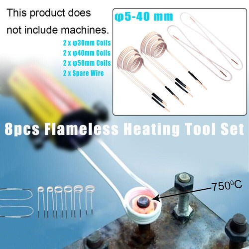 Set 6 Magnetic Induction Heater Coil & 2 Spare Wire Kit Flameless Heat ...