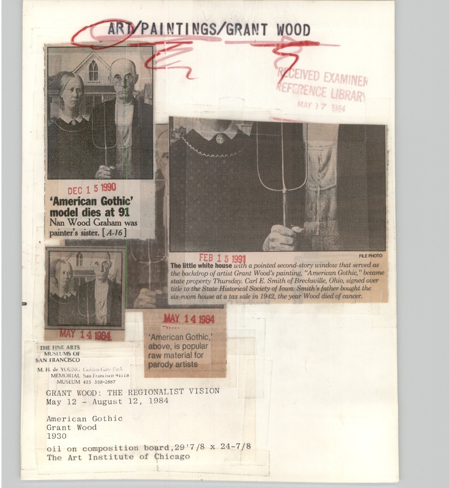 PAINTING American Gothic by ARTIST Grant Wood Vintage 1959 Press Photo ...