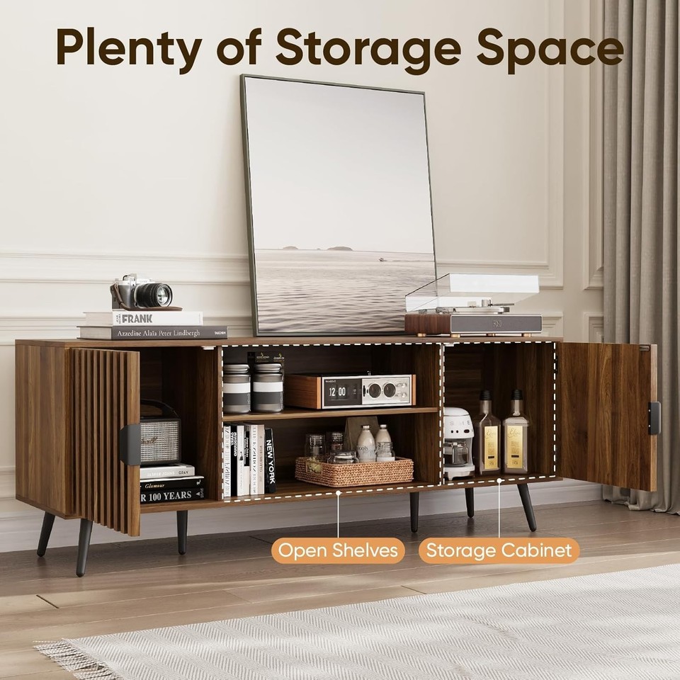 Fendee Walnut Fluted TV Stand Entertainment Unit Walnut Colour Boxed ...