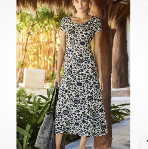 Peruvian Connection Womens Size Large Blue & White Fleur De Chine Midi ...