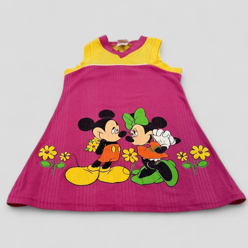 Vtg Disney Mickey & Minnie Mouse Girls Tank Dress Pink Yellow Made In ...