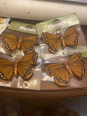 Ashland Fall Feather Butterfly Lot of 4 NEW Brown w/Sparkle | eBay