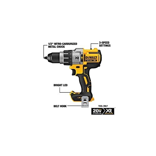 DEWALT 20V MAX XR HAMMER DRILL, BRUSHLESS, 3-SPEED, TOOL ONLY (DCD996B ...