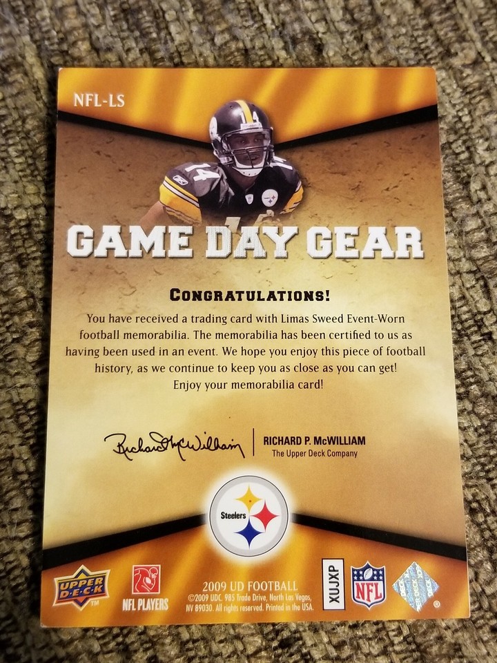 2009 Upper Deck Game Day Gear #NFL-LS Limas Sweed Pittsburgh Steelers ...