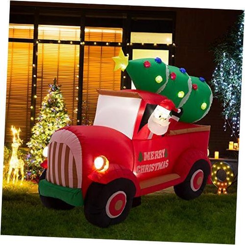 Christmas Inflatable Decoration 7 Feet Santa on Red Truck Built-in ...
