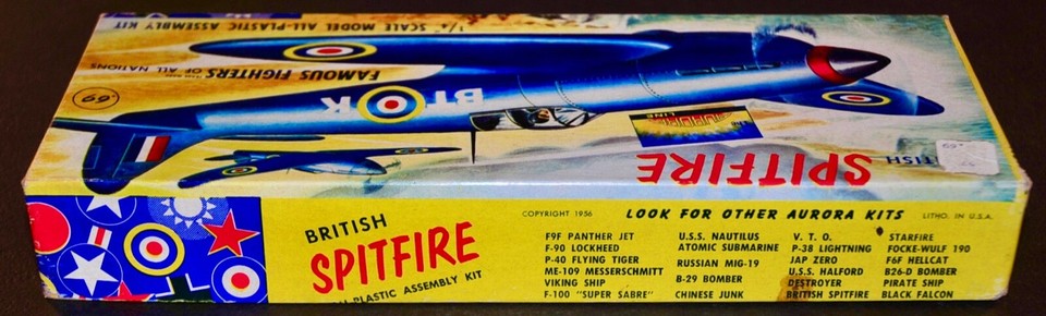 AURORA KIT NO. 20-69 FAMOUS FIGHTERS BRITISH SPITFIRE MODEL KIT... 1956 ...