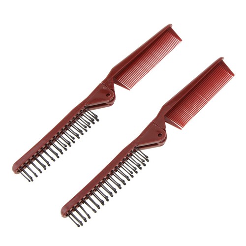 2Pcs Small Folding Plastic Dual Hair Brush/Comb Travel Pocket Size Wine ...