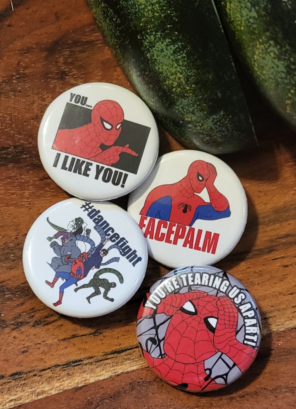 4 x 1 1/4" Spiderman ATA-BOY pins buttons Marvel FACEPALM DANCEFIGHT I ...