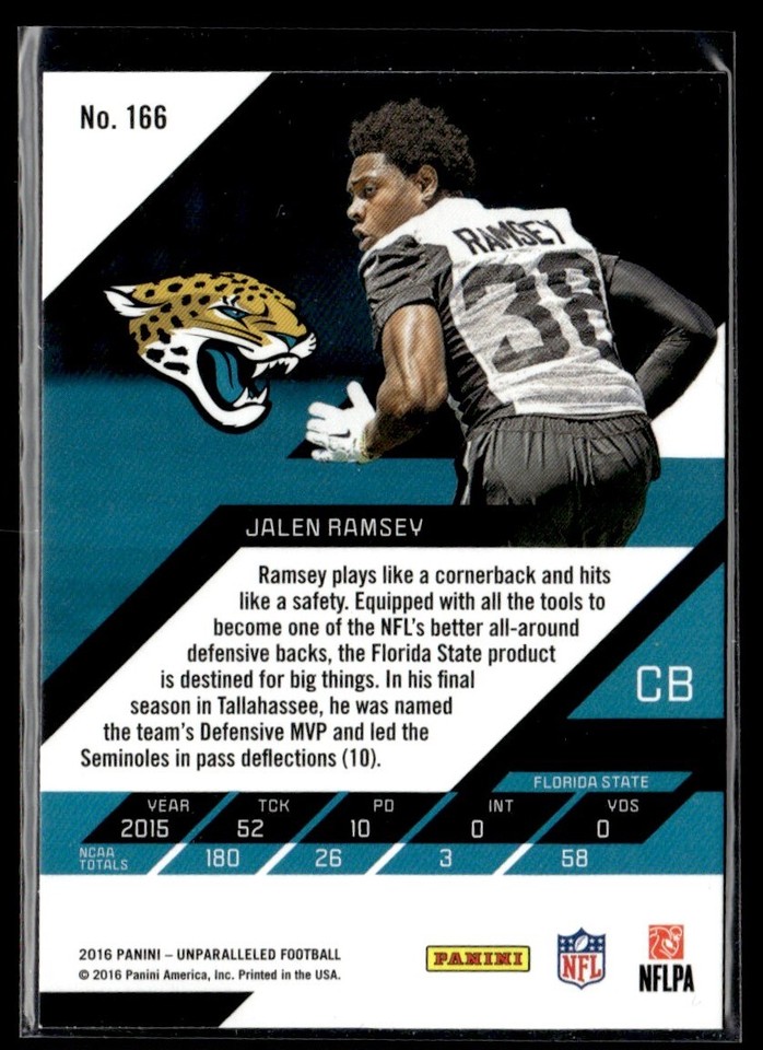 2016 Panini Unparalleled Jalen Ramsey Rookie Jacksonville Jaguars #166 ...