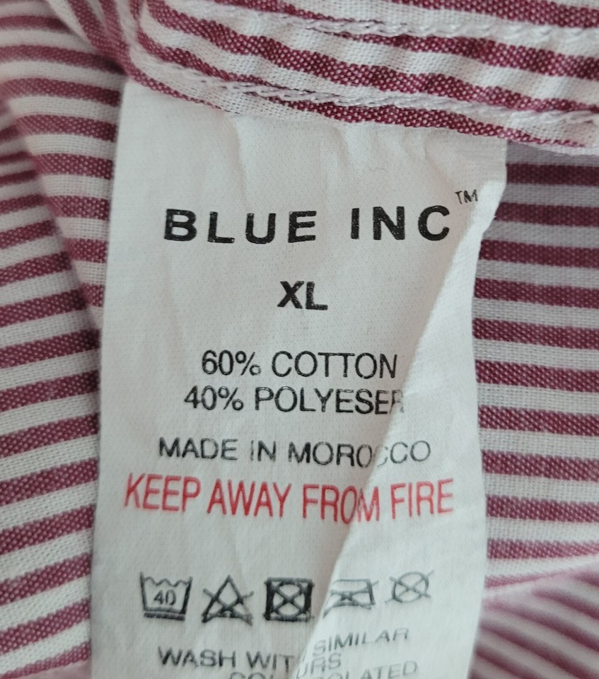 Mens BLUE INC Shirt Red White XL Striped Long Sleeved Casual Cotton ...
