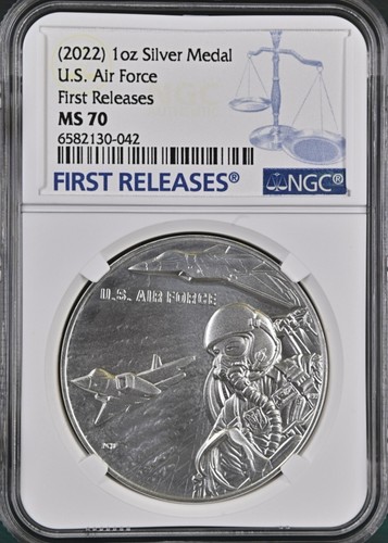 2022 U.S. Air Force 1 oz Silver Medal NGC MS70 First Release Blue Label ...