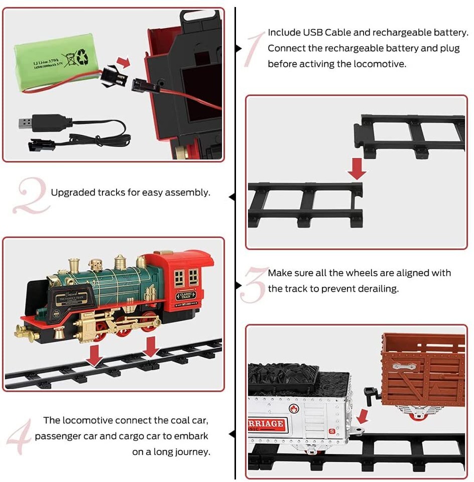 Remote Control Train Set W/smoke Sound Light Rc Train Toy Christmas ...