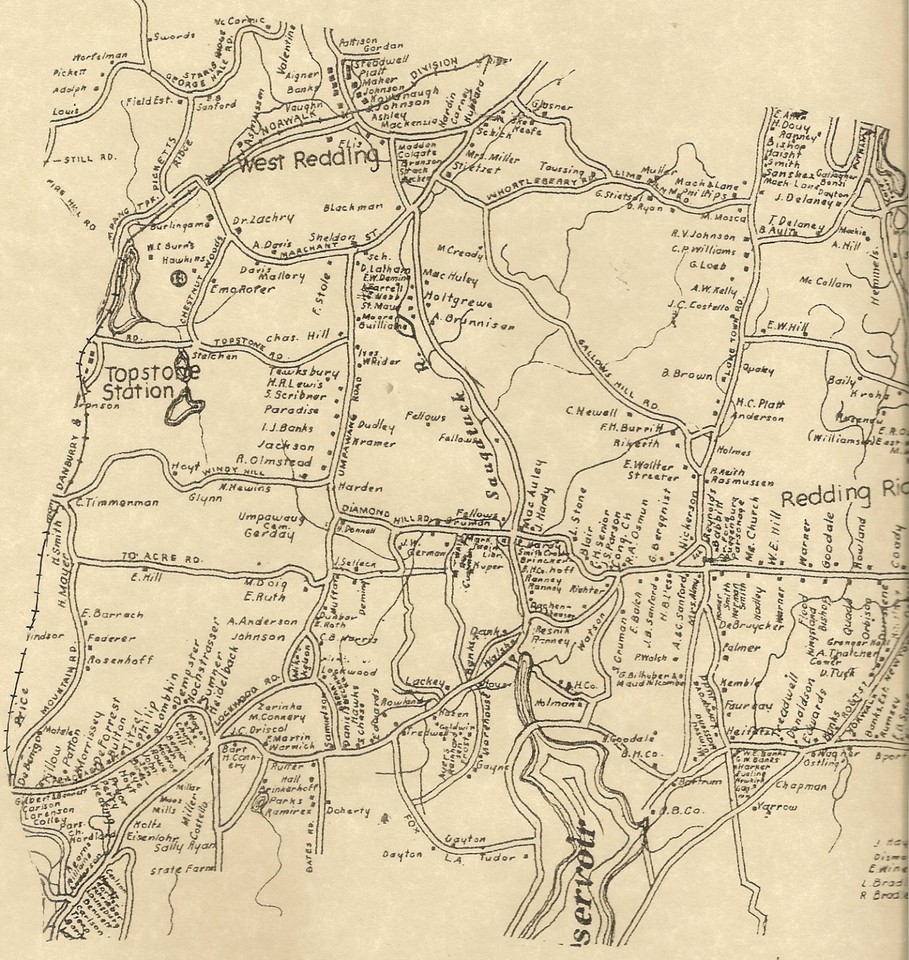 Redding Topstone Redding Ridge CT 1942 Map with Homeowners Names Shown ...
