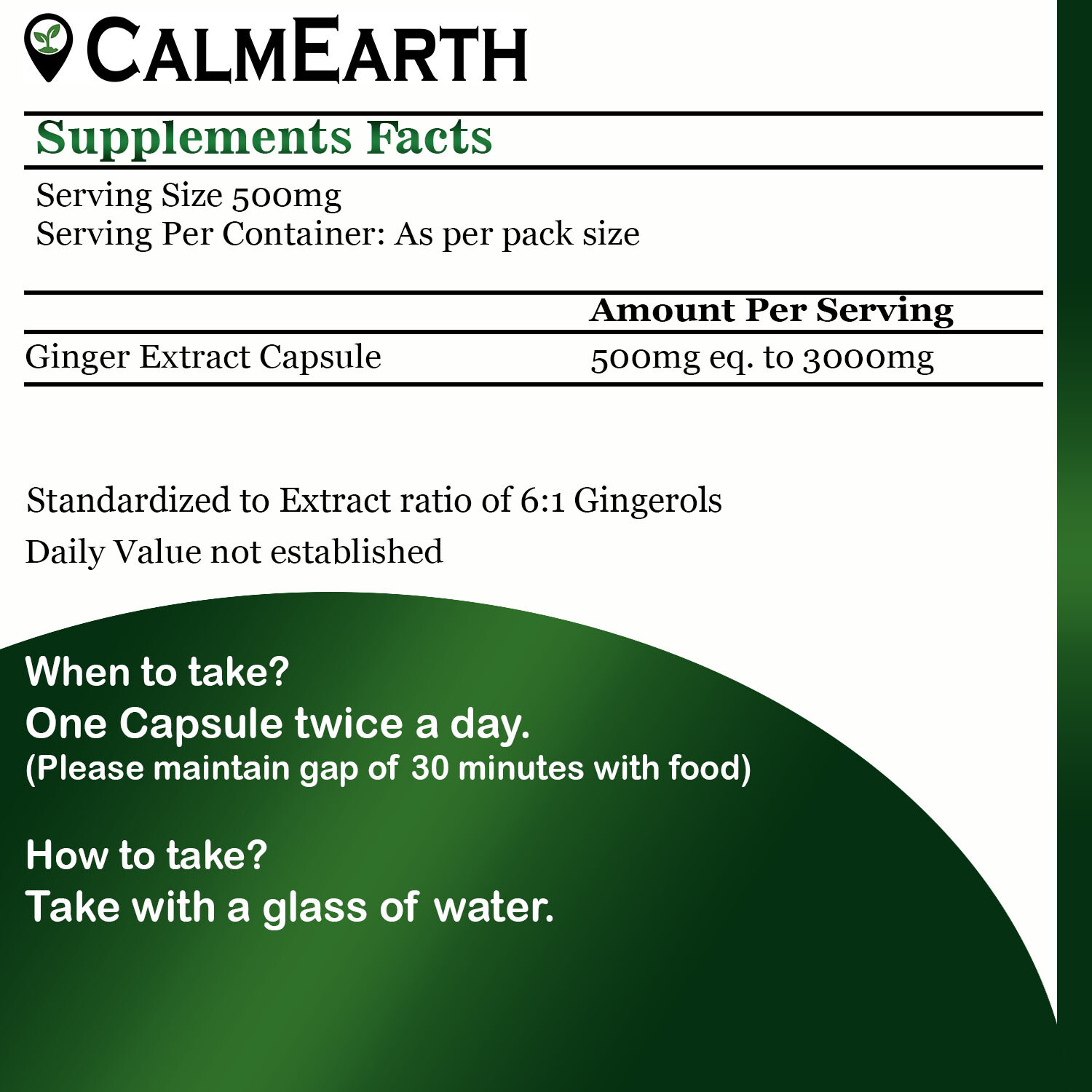 Ginger Extract Capsule 6:1 Gingerols for Digestion, Weight loss Eq. to ...