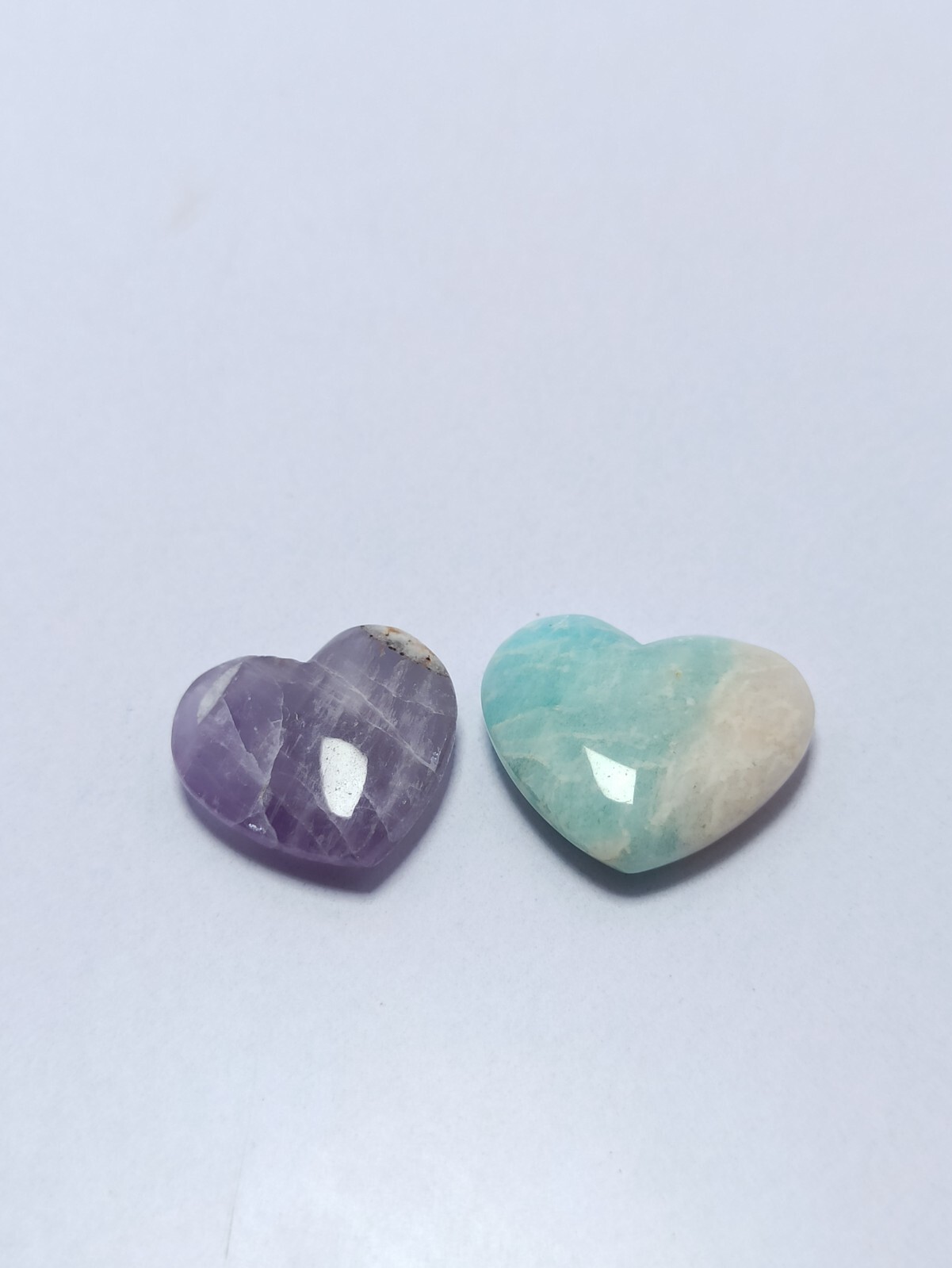 Natural Amazonite And Amethyst Smooth Heart Shape 33.40 Carat 2 Piece ...