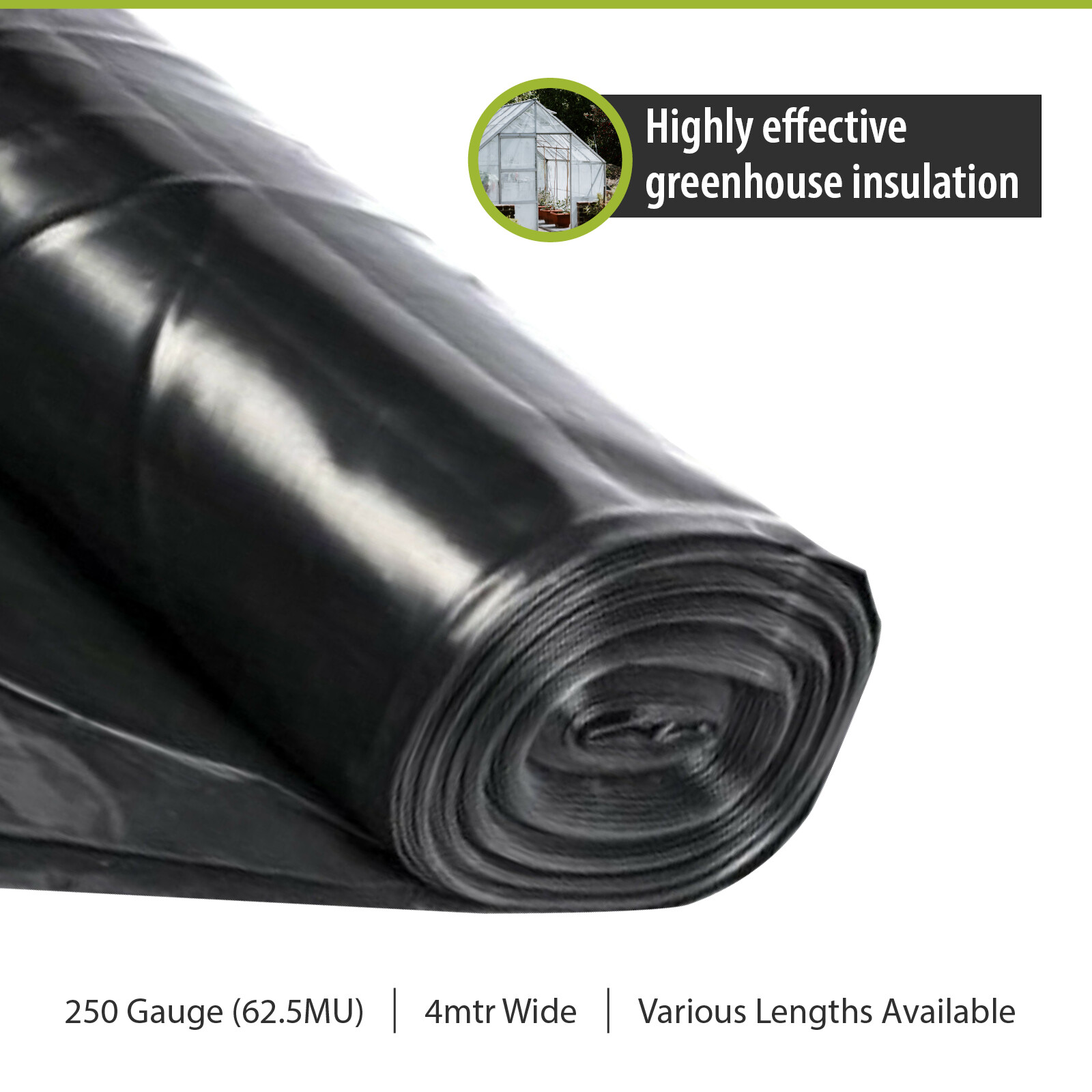 250G BLACK POLYTHENE PLASTIC SHEETING 4M WIDE - garden, weeds, gravel ...