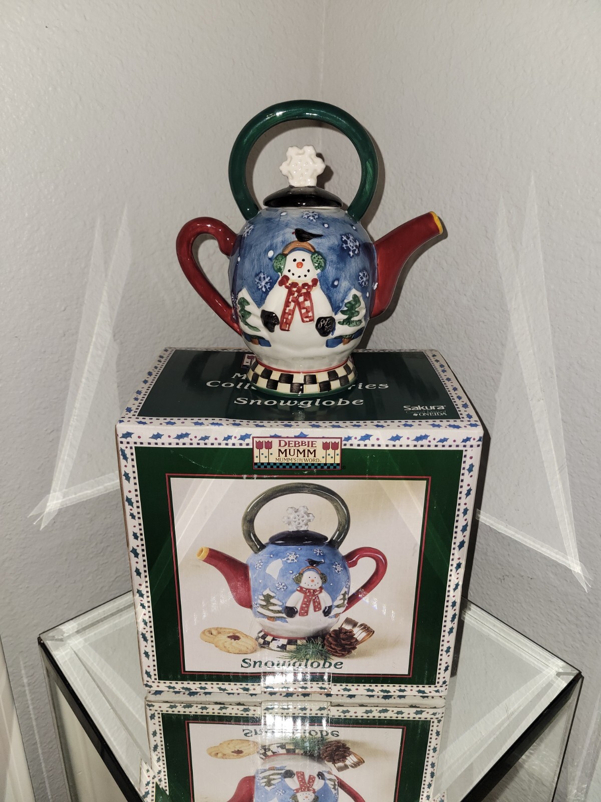 DEBBIE MUMM MINI TEAPOT Collector Series SNOWGLOBE Christmas Sakura ...